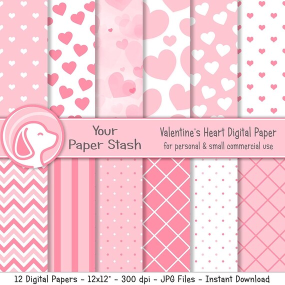 Pink Heart Valentine's Day Digital Papers For Birthday | Etsy