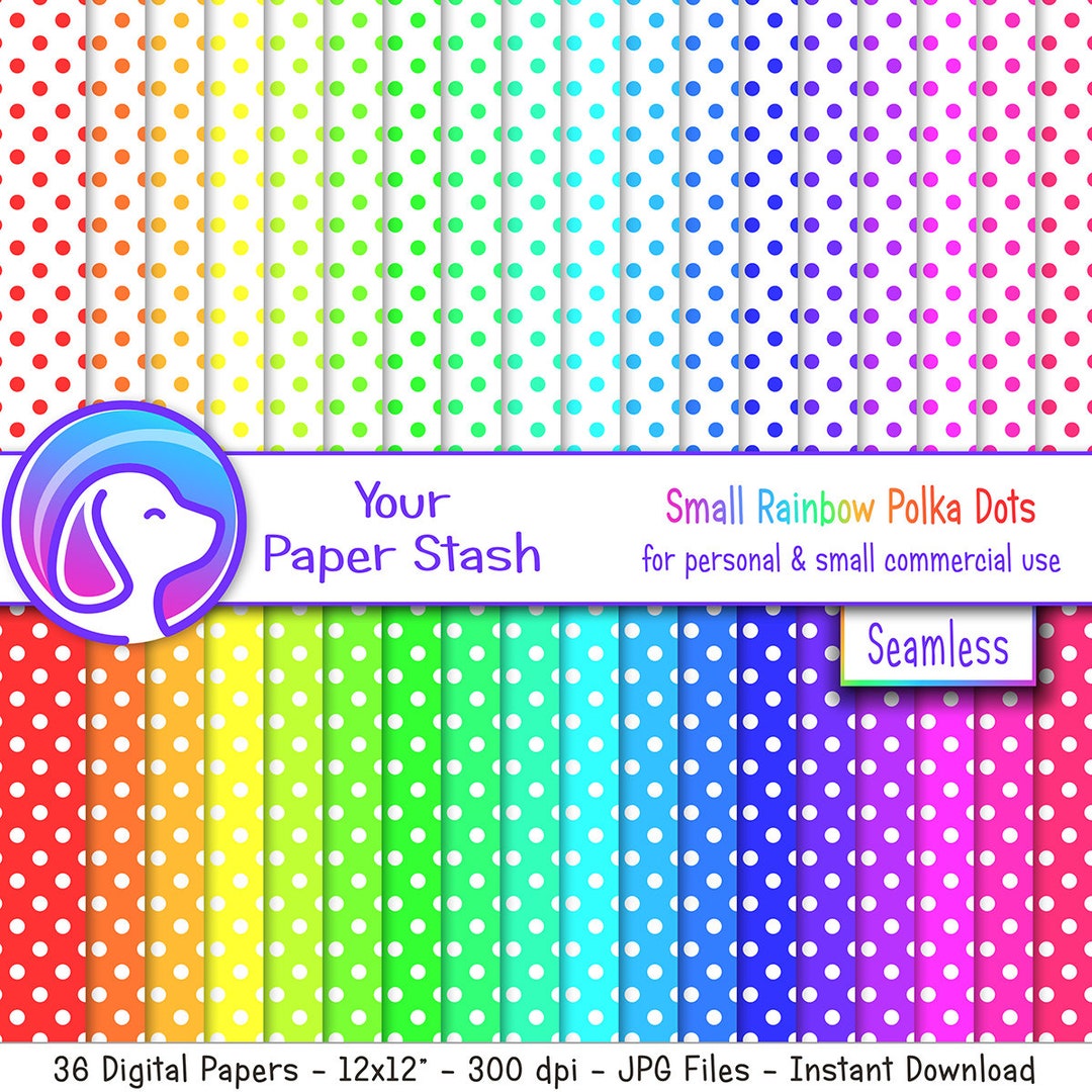 Rainbow Small Polka Dot Digital Paper Pack, Spring Summer Easter ...