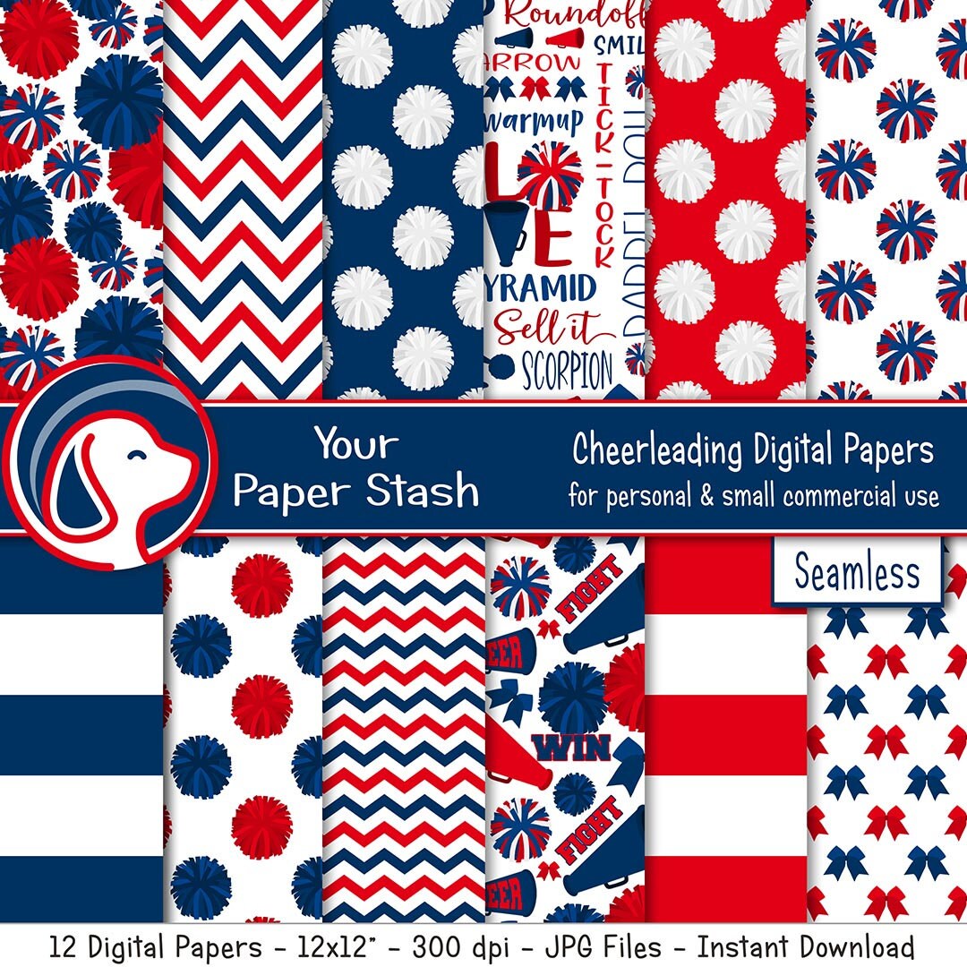 Cheerleading Digital Paper Pack, Cheer Team Digital Scrapbooking Paper ...