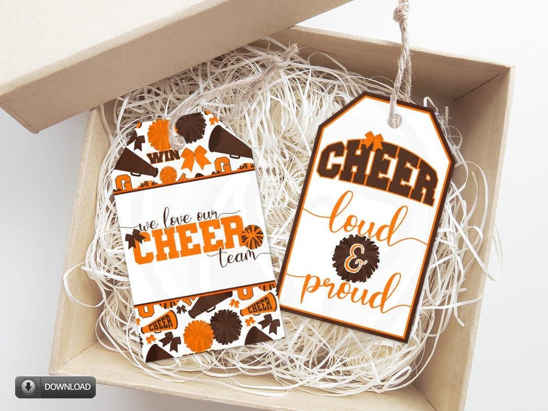 Cheer Team Gift Tags Printable, Orange Brown Cheerleader Treat Tags ...
