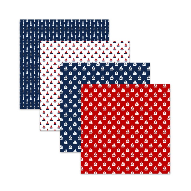 Nautical Digital Paper Pack, Navy Blue & Red, Sailor Theme (digital ...