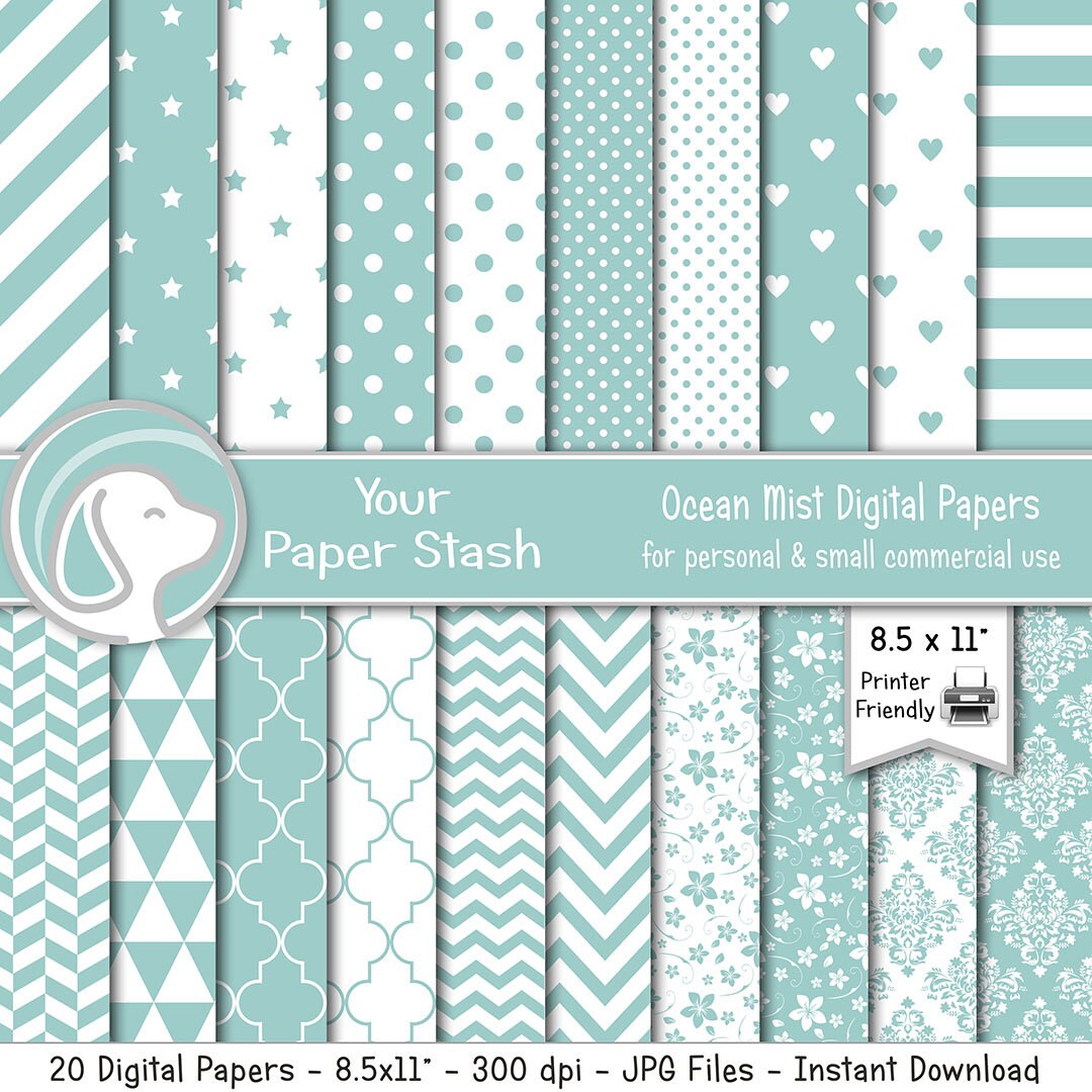 Printable Mint Green Digital Paper Pack, Spring Easter Pastel Digital ...