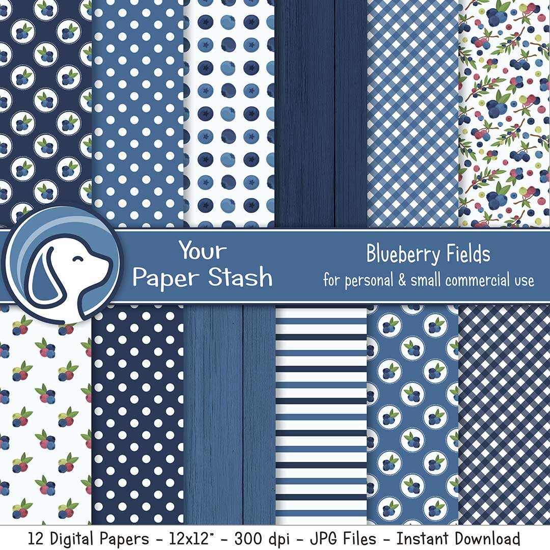 Blueberry Digital Paper Pack With Wood Backgrounds, Summer Fruit ...