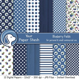 Blueberry Digital Paper Pack With Wood Backgrounds, Summer Fruit ...
