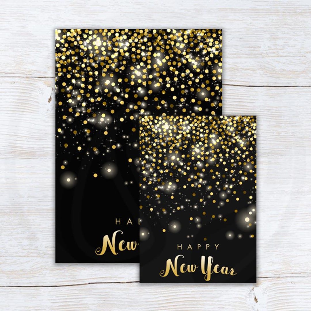 Happy New Year Black and Gold Cookie Card Backers, Black and Gold ...