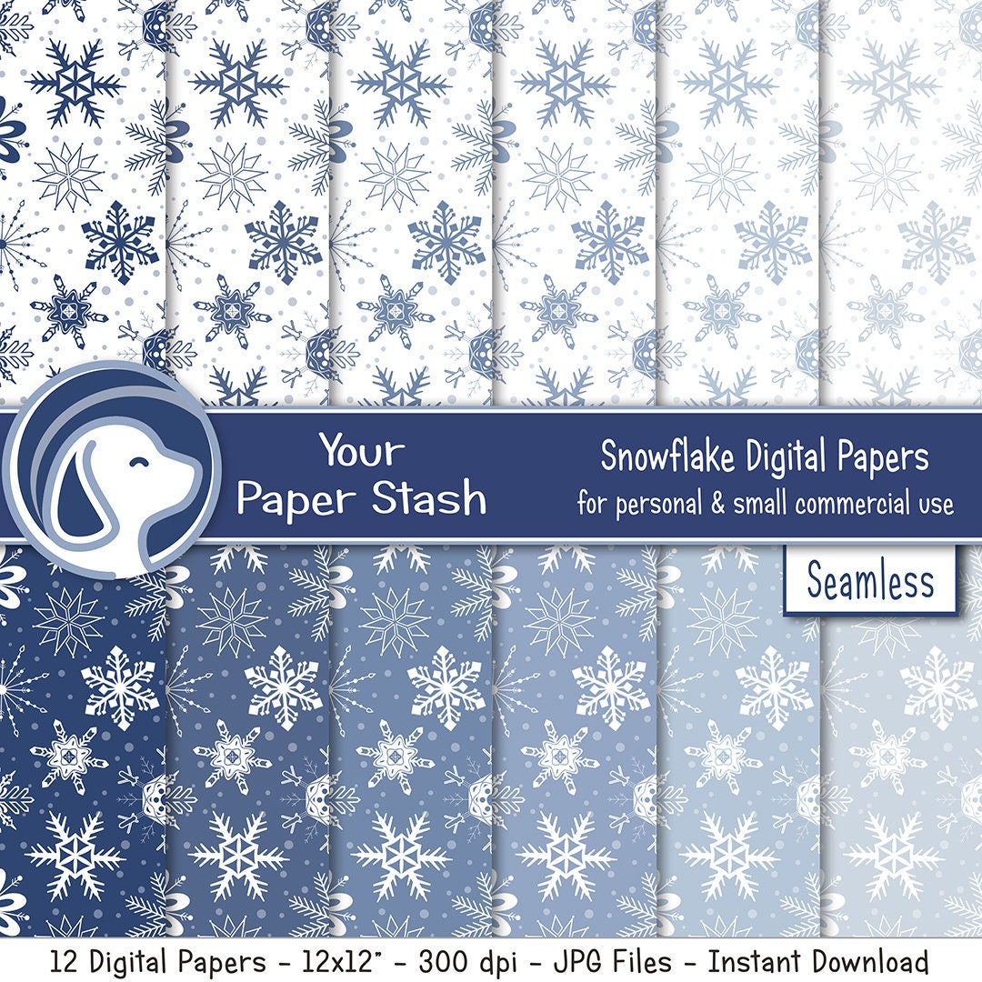 Blue Christmas Snowflake Digital Scrapbook Papers and Backgrounds ...