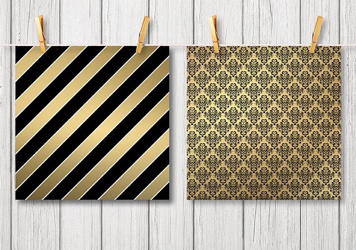 Black & Gold Digital Paper Pack for New Years Eve Scrapbook | Etsy