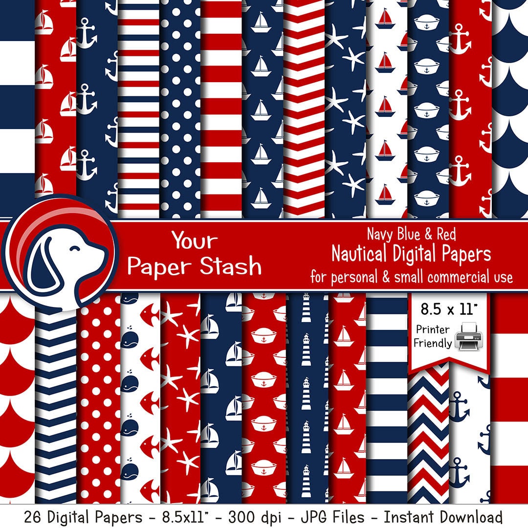 8.5x11" Nautical Digital Papers With Anchors Sailboats Starfish and ...