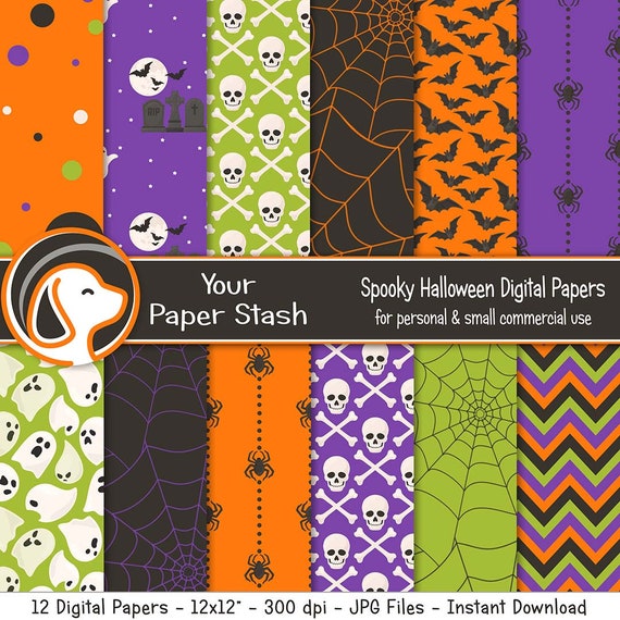 Halloween Digital Scrapbook Paper Spooky Ghost Spiders | Etsy
