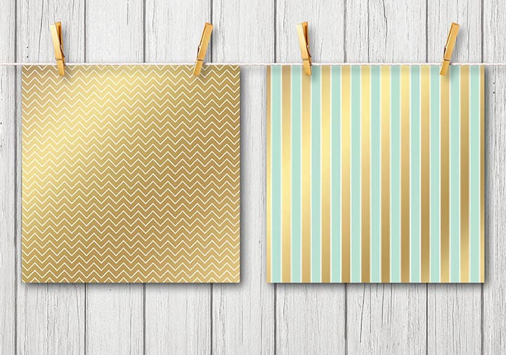 Mint Green & Gold Digital Paper With Chevrons Stripes Polka | Etsy