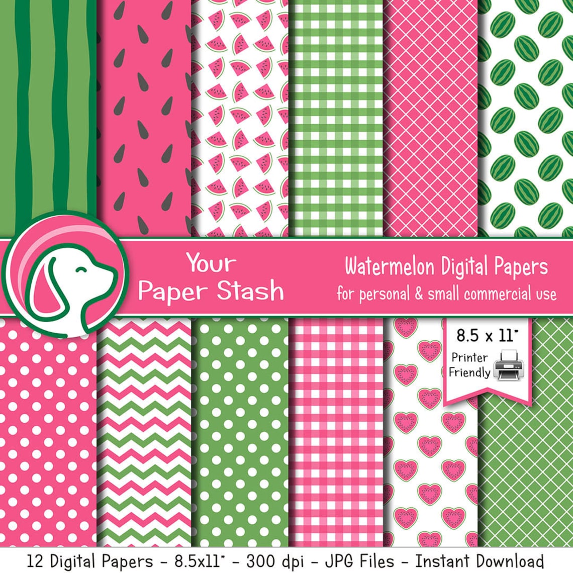Printable Watermelon Digital Paper Pack Summer Watermelon - Etsy