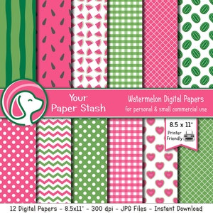 Printable Watermelon Digital Paper Pack Summer Watermelon - Etsy