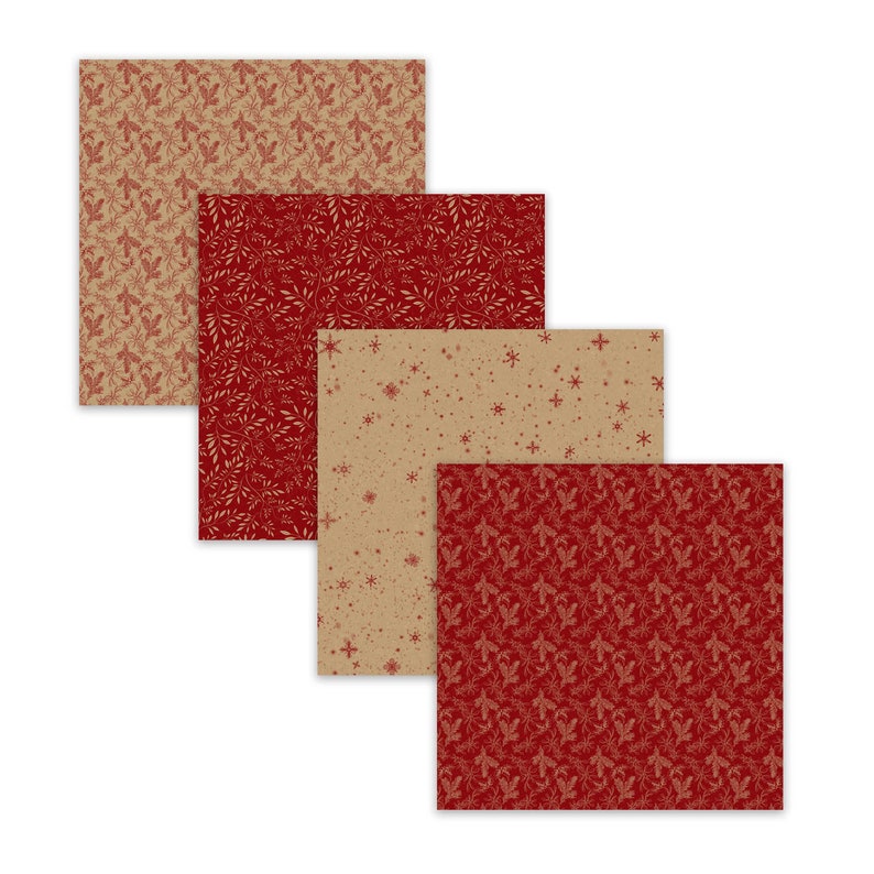 Rustic Christmas Digital Kraft Papers W/ Bells Reindeer | Etsy