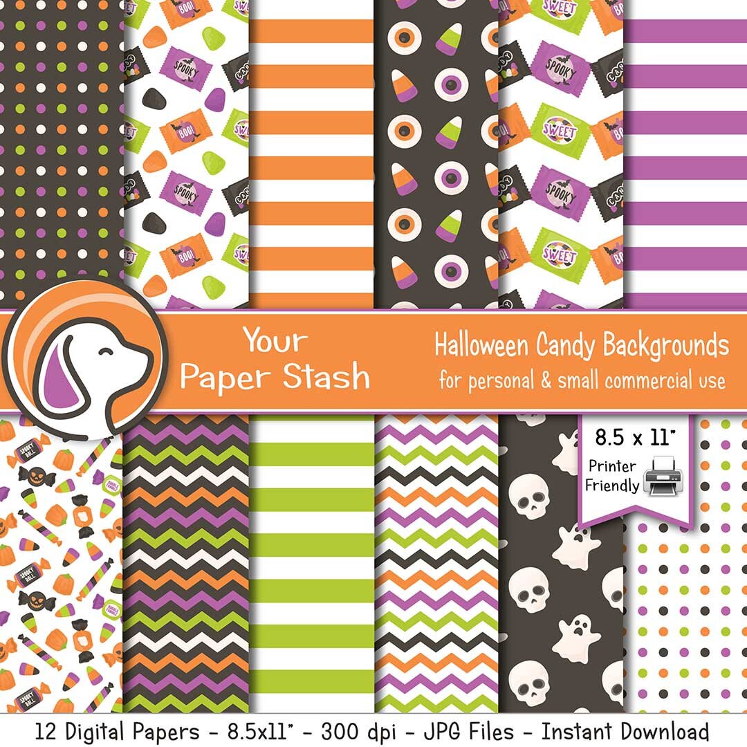 8.5 X 11" Printable Halloween Candy Digital Scrapbook Pages Stationery ...