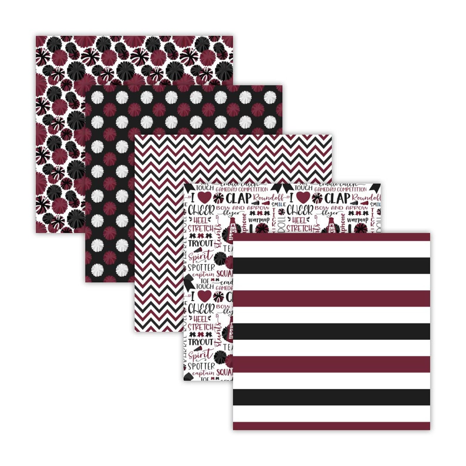 Seamless Cheerleading Digital Scrapbook Papers, Maroon Burgundy Cheer ...