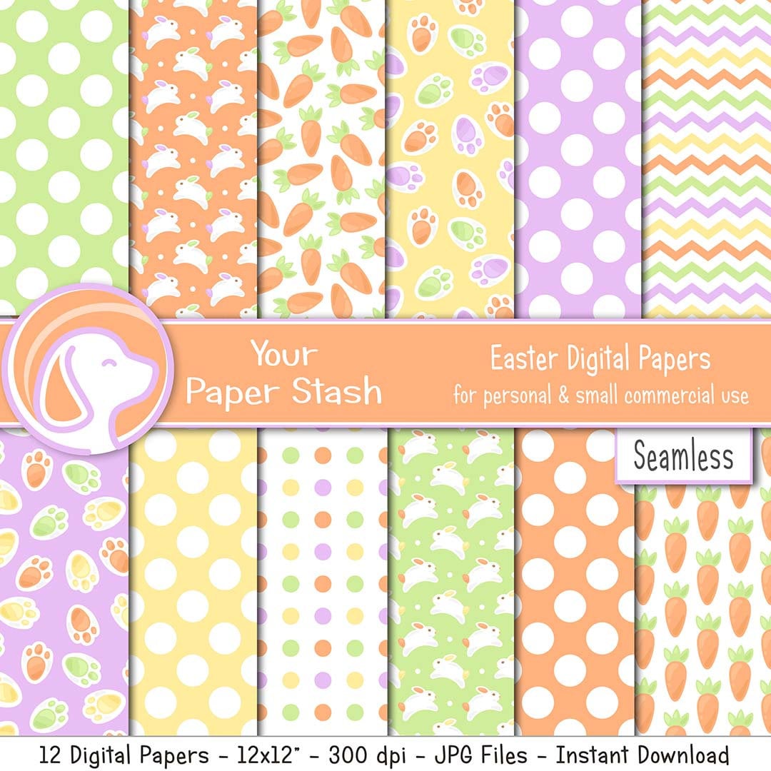 Paper, Party & Kids CM105 Easter Bunny Paw Carrot Backgrounds Spring ...