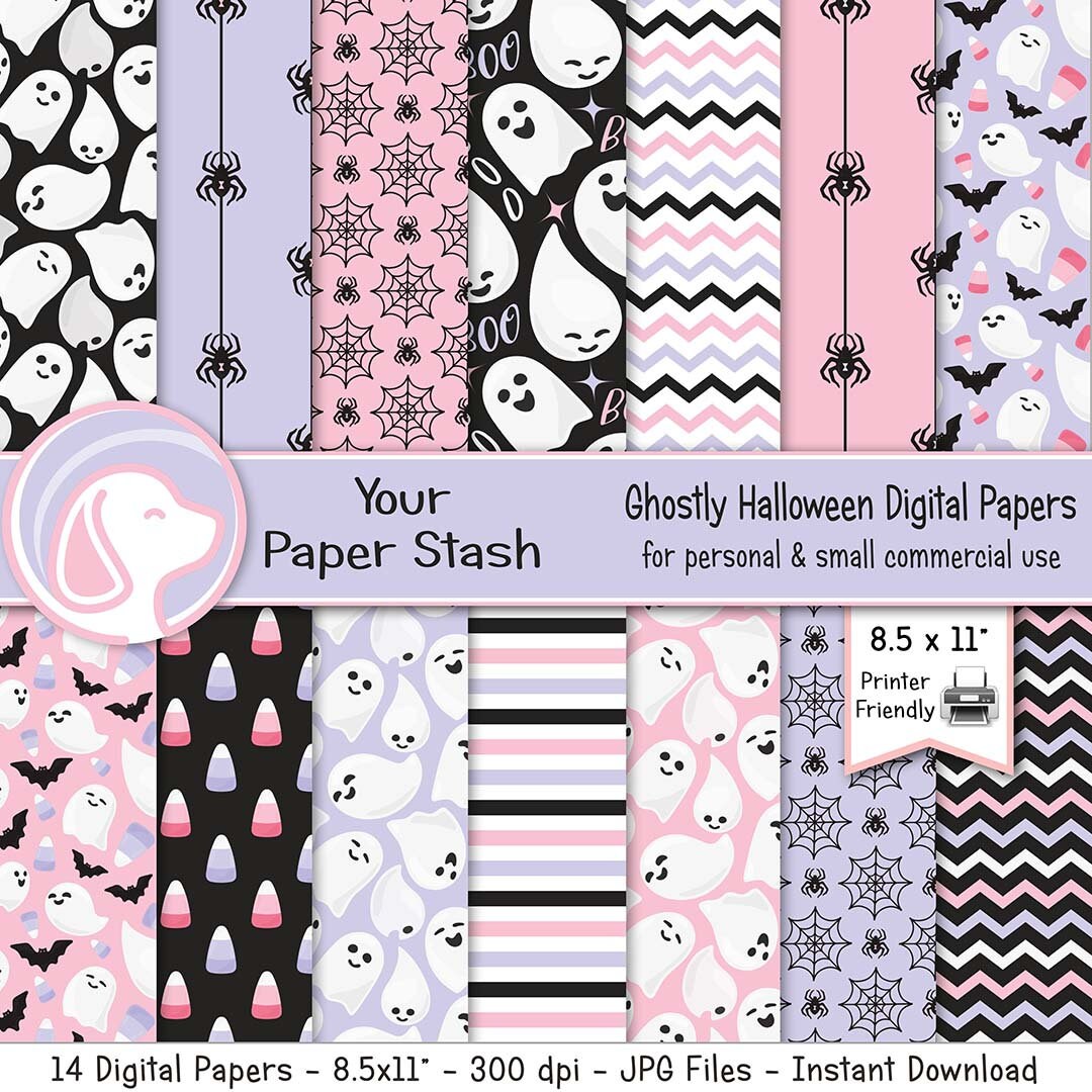 Printable Halloween Ghost Boo Digital Paper Pack, Halloween Scrapbook ...