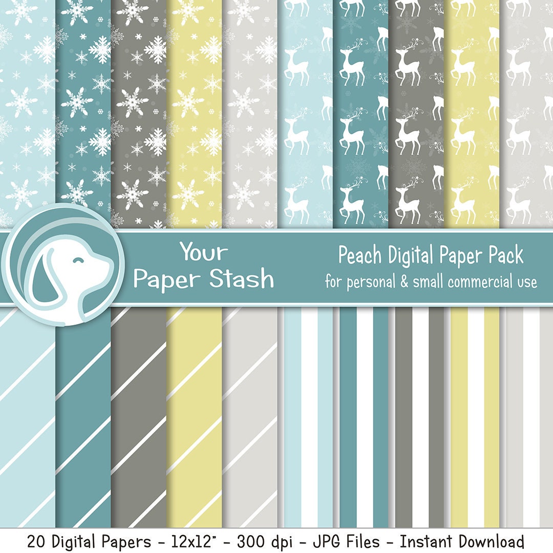 Holiday Digital Paper Background, Ice Blue Snowflake & Reindeer ...