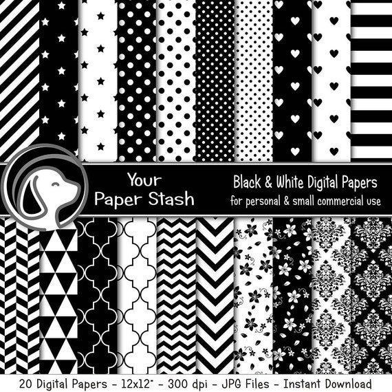 Black & White Digital Paper Pack With Stripes Damask Chevrons | Etsy