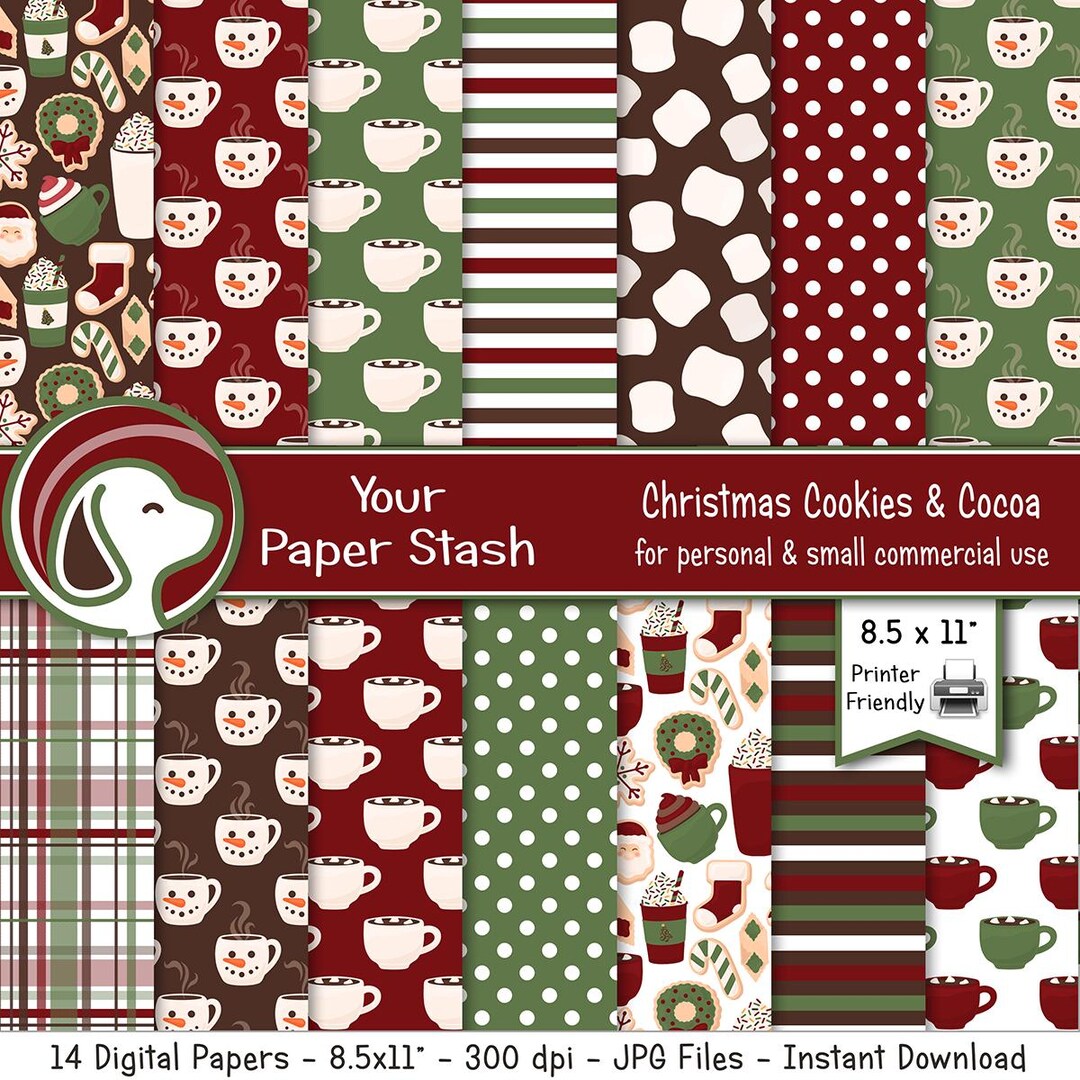 Christmas Cookies & Cocoa Digital Paper Pack | Hot Cocoa Marshmallows ...