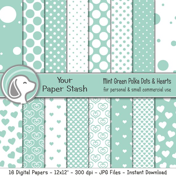 Digital Download Hearts Grass Green Polka Dots Digital Paper Stars ...