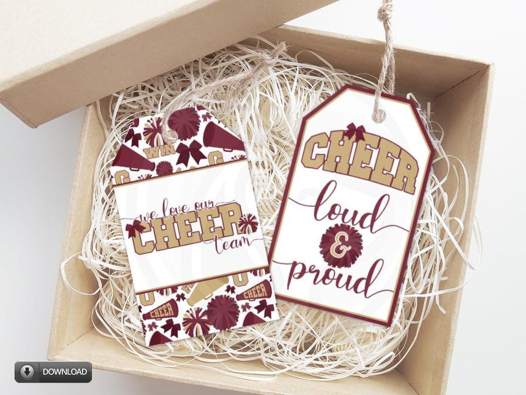 Maroon and Gold Printable Cheerleader Gift Tags, Cheer Team Coach Mom ...