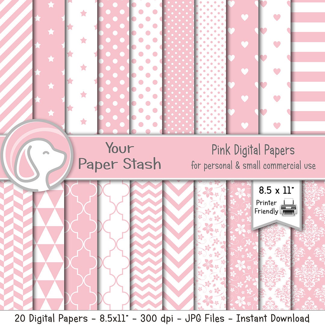 Pink Baby Girl Digital Scrapbook Papers, Printable Pink Digital Papers ...