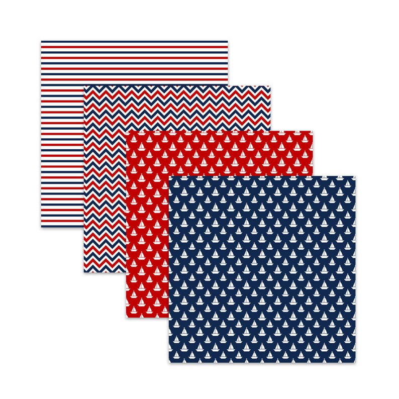 Nautical Digital Paper Pack, Navy Blue & Red, Sailor Theme (digital ...