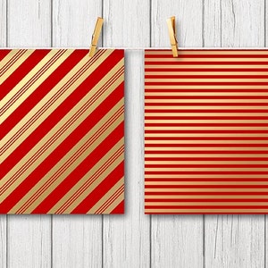 Red & Gold Christmas Digital Scrapbook Paper With Traditional Holiday ...