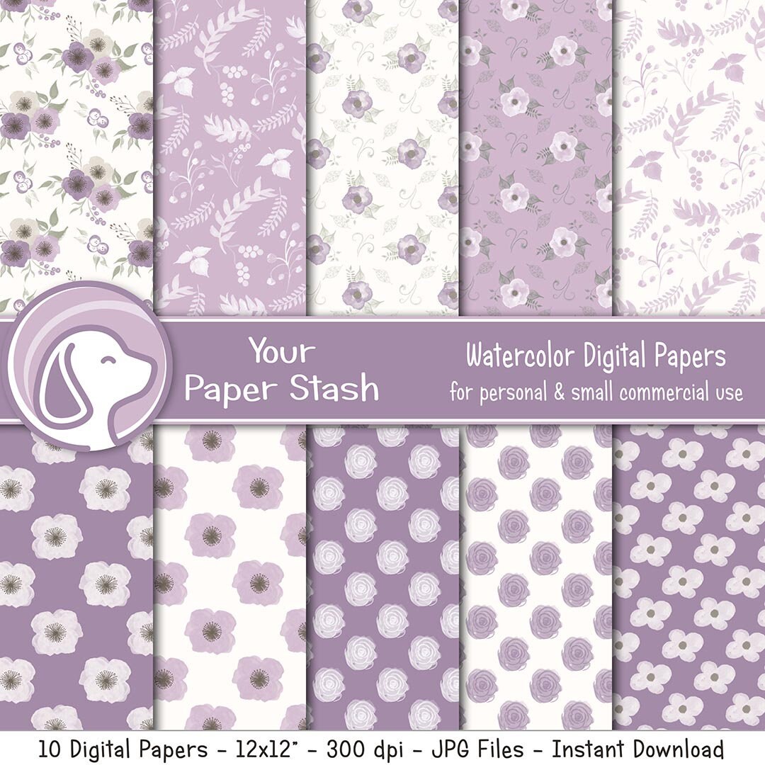 Lavender Watercolor Digital Papers for Bridal & Baby Showers and ...