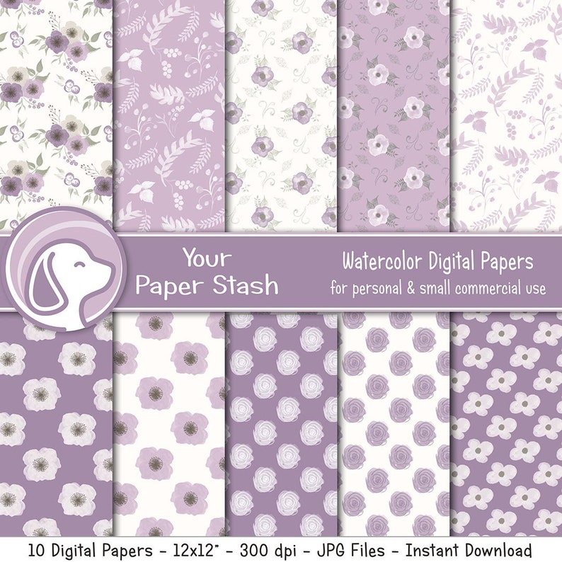 Lavender Watercolor Digital Papers for Bridal & Baby Showers - Etsy