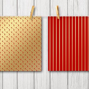 Red & Gold Christmas Digital Scrapbook Paper With Traditional Holiday ...