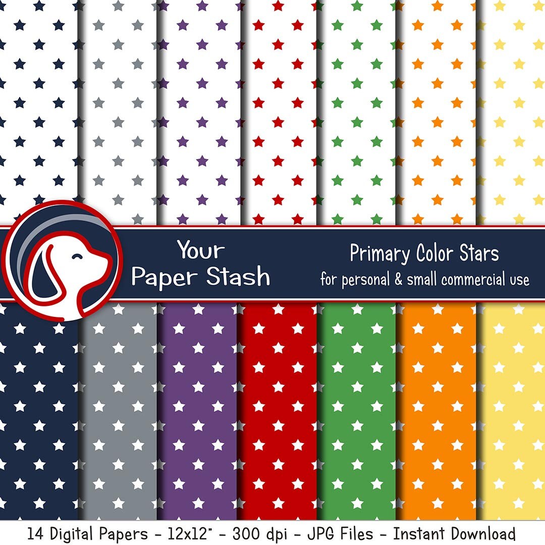 Primary Color Stars Digital Paper Pack – Rainbow Star Patterns ...