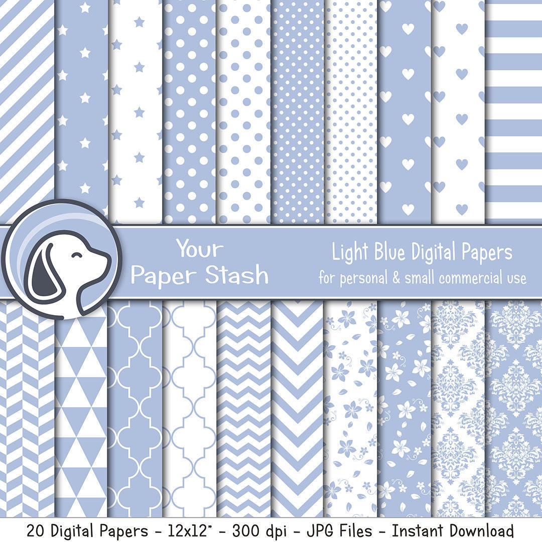 Light Blue Digital Scrapbook Paper Pack for Baby Showers 1st Birthday ...