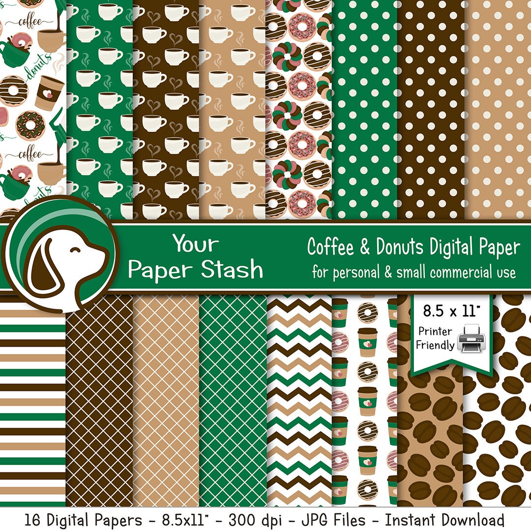 Printable Coffee Donut Shop Digital Paper Pack, Coffee Scrapbook Papers ...