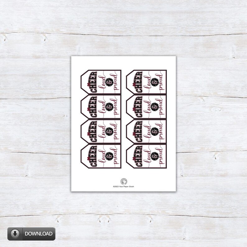 Printable Cheerleading Gift Tags, Burgundy Maroon Black Cheer Team ...
