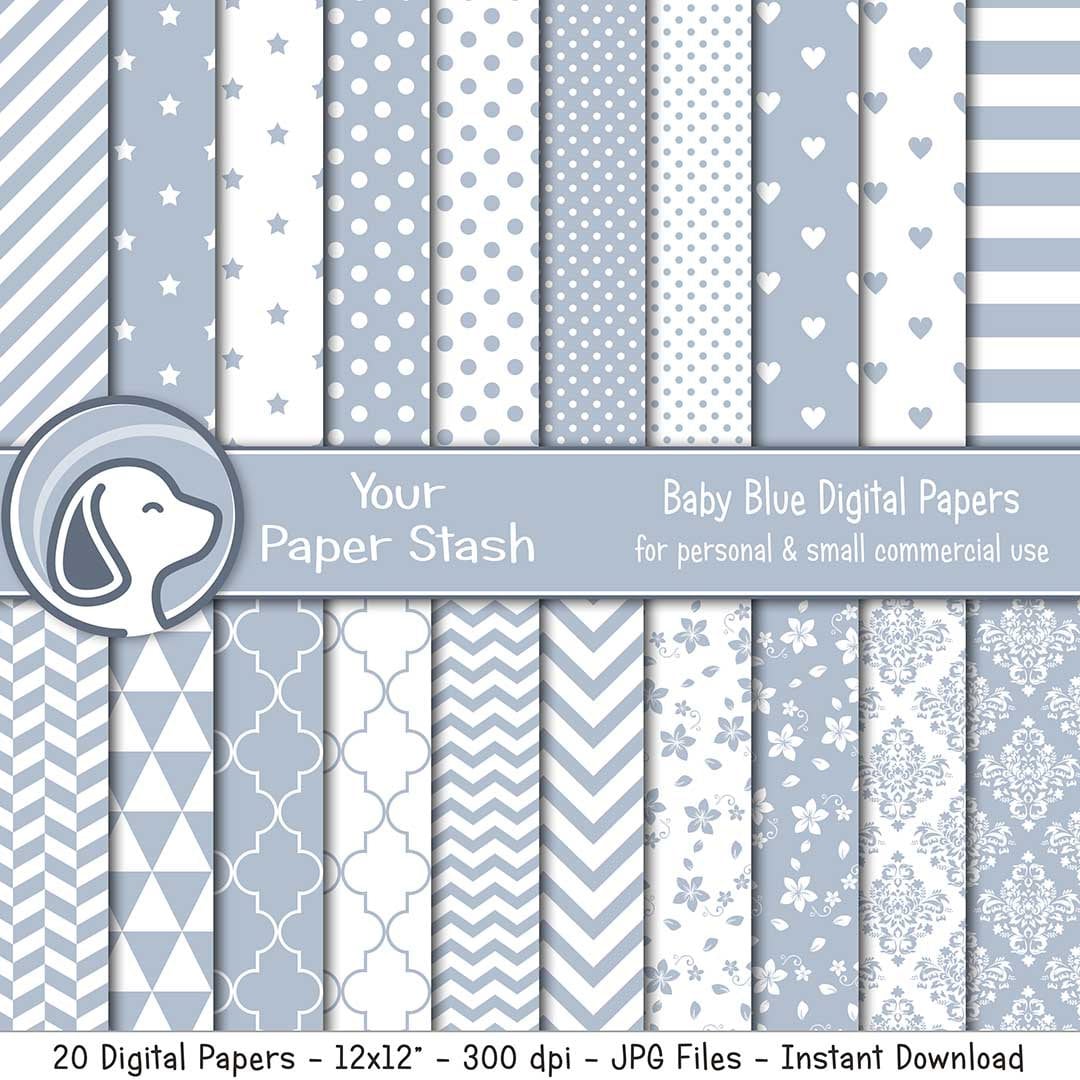 Baby Blue Digital Paper Pack for Baby Boy Scrapbook Pages - Light Blue ...
