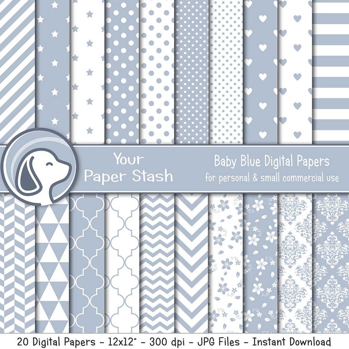 Baby Blue Digital Paper Pack for Baby Boy Scrapbook Pages | Etsy