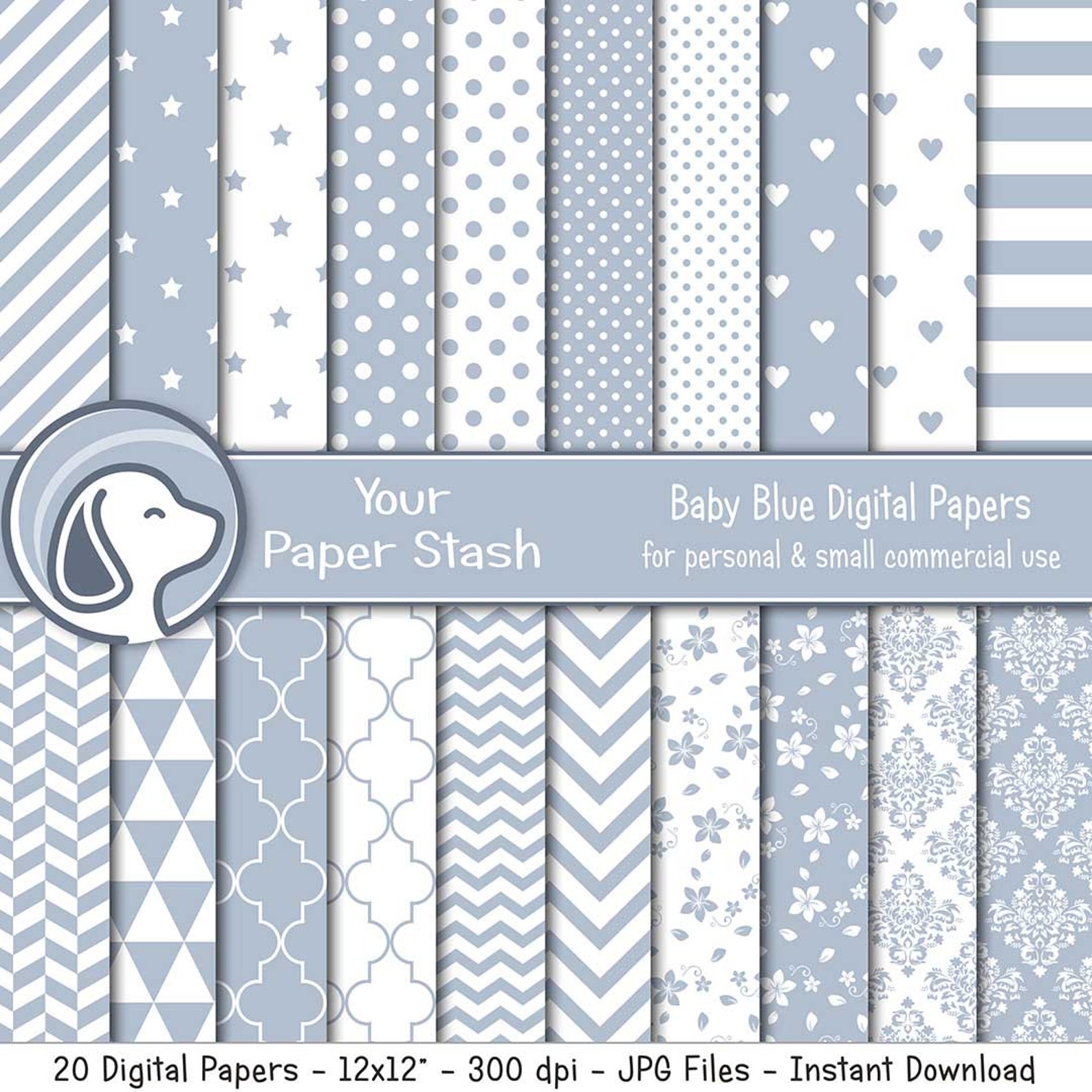 Baby Blue Digital Paper Pack for Baby Boy Scrapbook Pages | Etsy