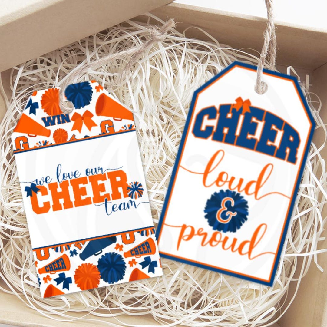 Navy Blue Orange Cheerleading Gift Tags, Cheer Mom Coach Team Squad ...