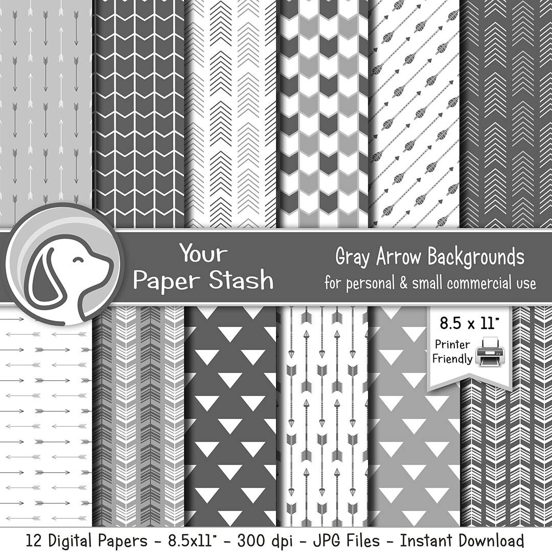 8.5x11 Printable Gray Arrow Digital Papers and Backgrounds, Tribal ...