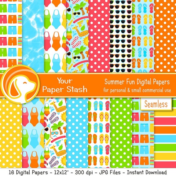 Summer Fun Digital Paper Pack Summer Pool Party Scrapbook - Etsy