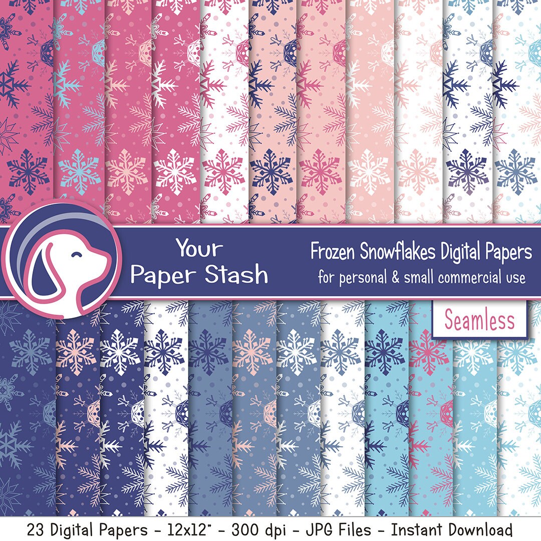 Pink Blue Snowflake Seamless Digital Scrapbook Paper, Snowflake ...