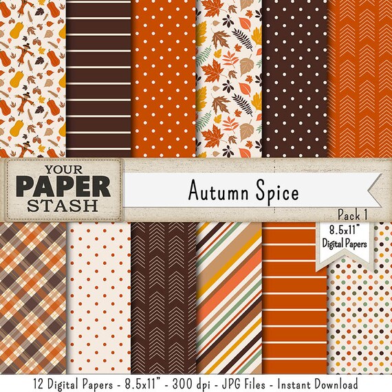 8.5x11 Autumn Fall Digital Paper Pack Pumpkin Spice | Etsy