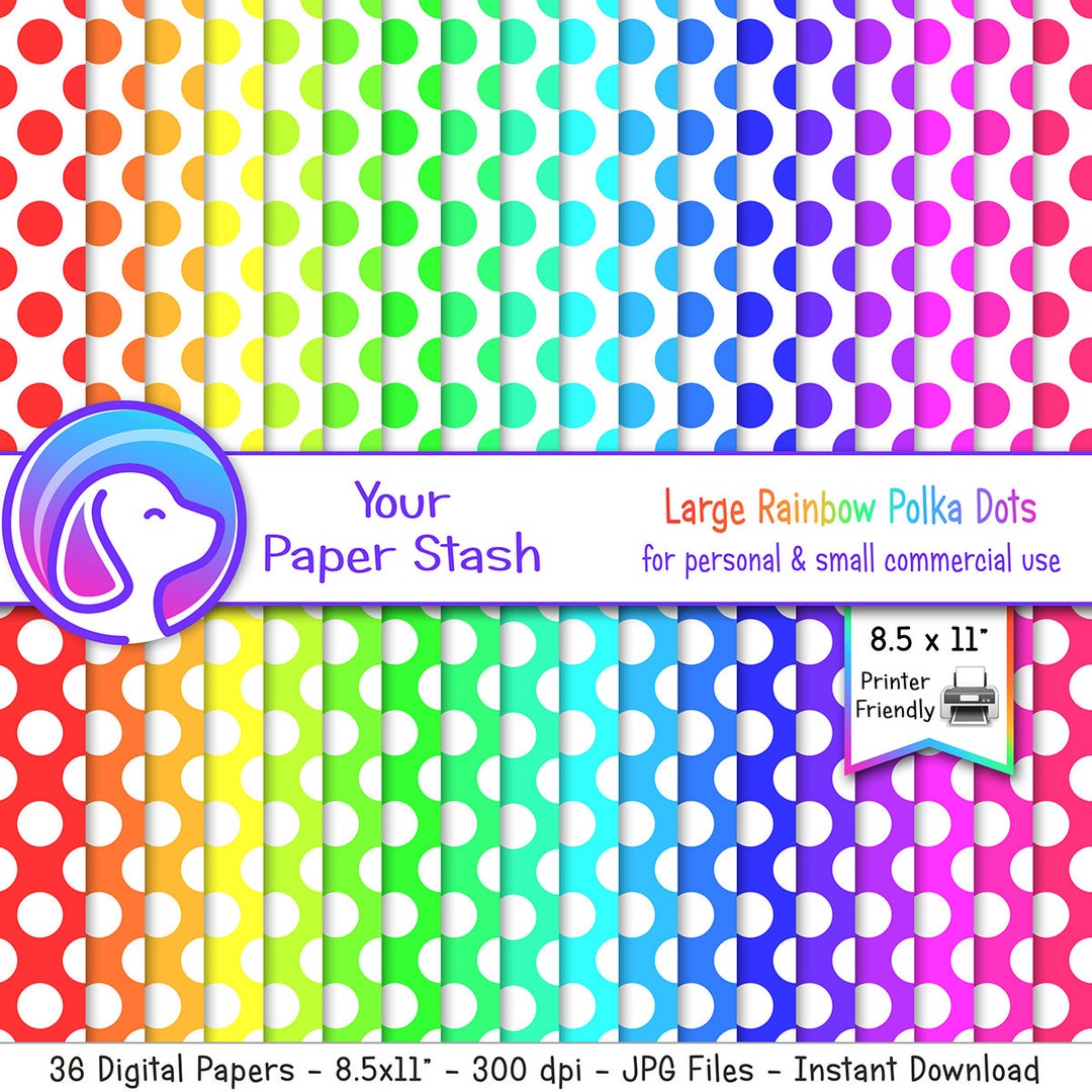 Printable Rainbow Polka Dot Digital Papers, Spring Summer Polka Dot ...