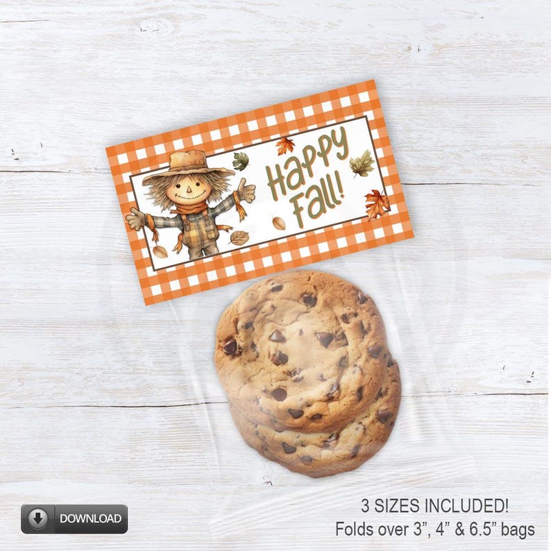 Printable Happy Fall Scarecrow Treat Bag Toppers, Thanksgiving and ...