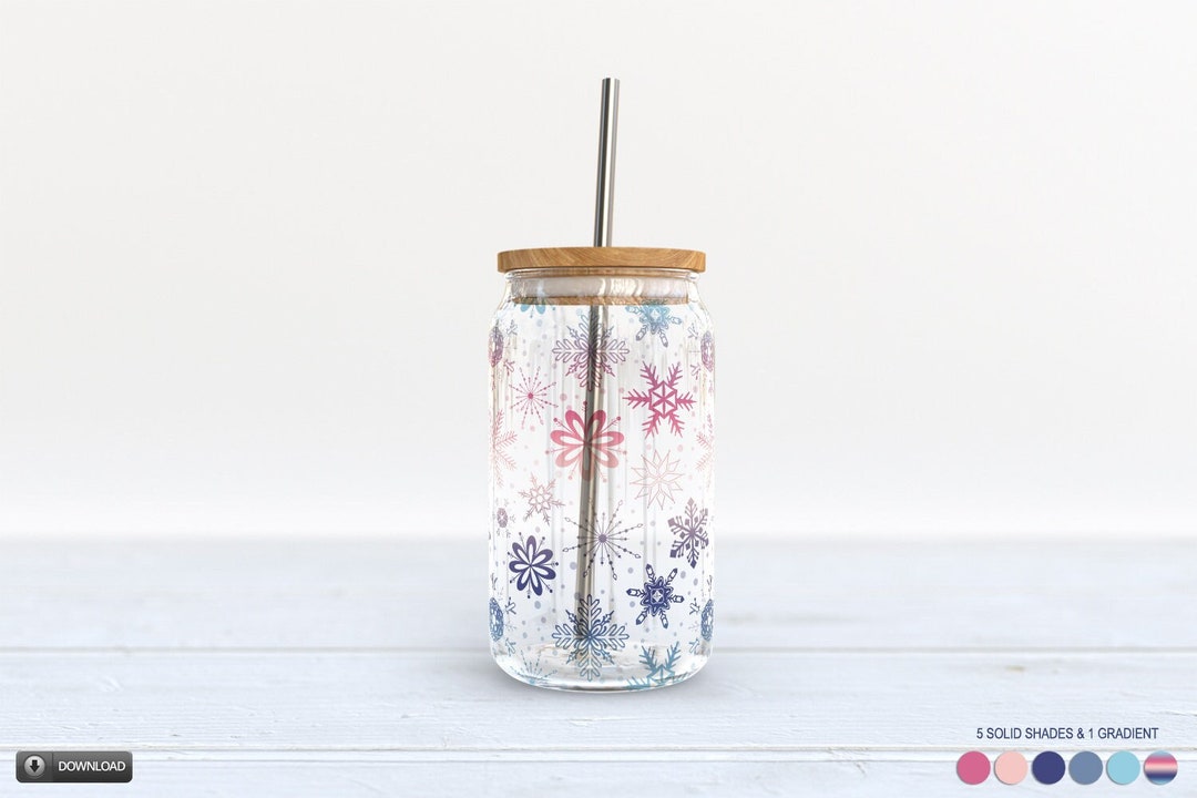 Snowflake 16oz Glass Jar Wrap Sublimation Design, Christmas Winter ...