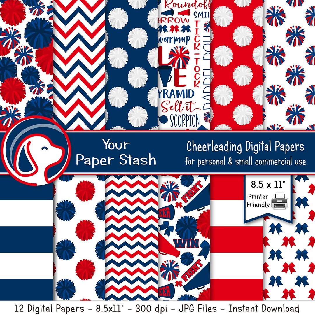 Printable Cheerleading Digital Paper Pack, Cheer Team Scrapbooking ...