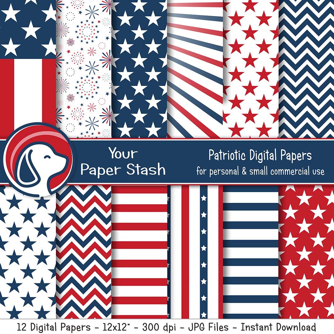 4th of July Digital Paper Pack, Stars & Stripes Backgrounds, Patriotic ...