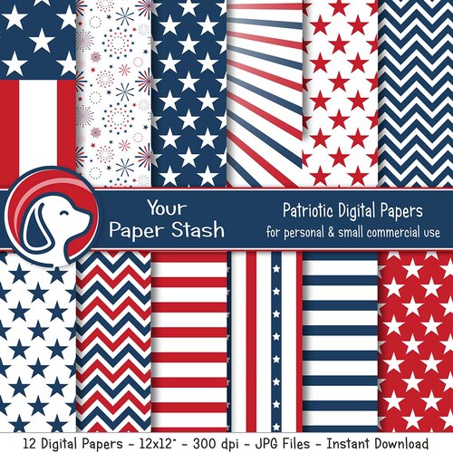 Red White & Blue Digital Paper Patriotic Paper Independence - Etsy
